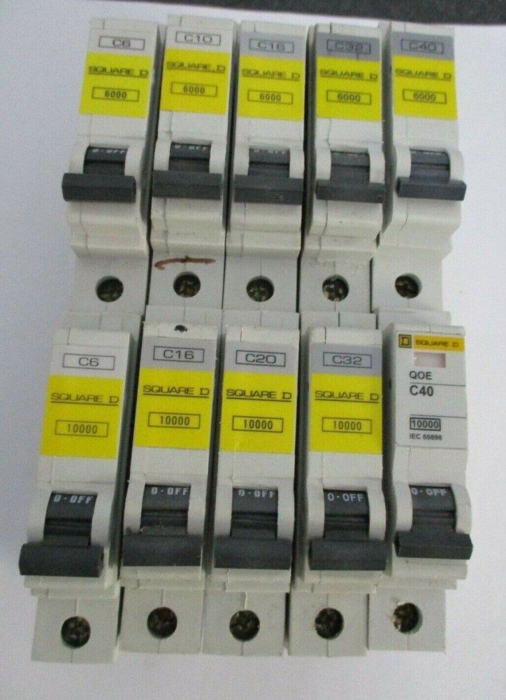 SQUARE D QOE C6 C10 C16 C20 C32 C40 6KA / 10KA SINGLE POLE MCB CIRCUIT ...
