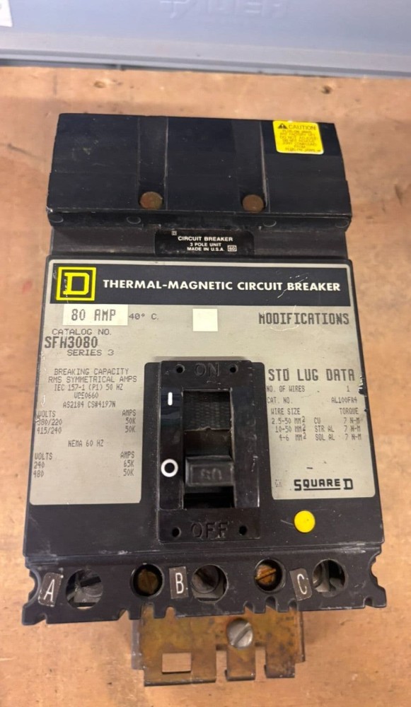 SQUARE D SKA3250 SERIES 2 250 AMP ADJUSTABLE TRIPLE POLE MCCB CIRCUIT ...