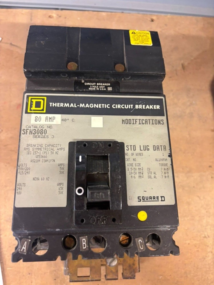 SQUARE D SKA3250 SERIES 2 250 AMP ADJUSTABLE TRIPLE POLE MCCB CIRCUIT ...