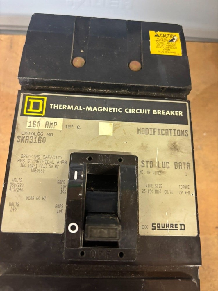 SQUARE D SKA3160 160 AMP TRIPLE POLE ADJUSTABLE MCCB CIRCUIT BREAKER
