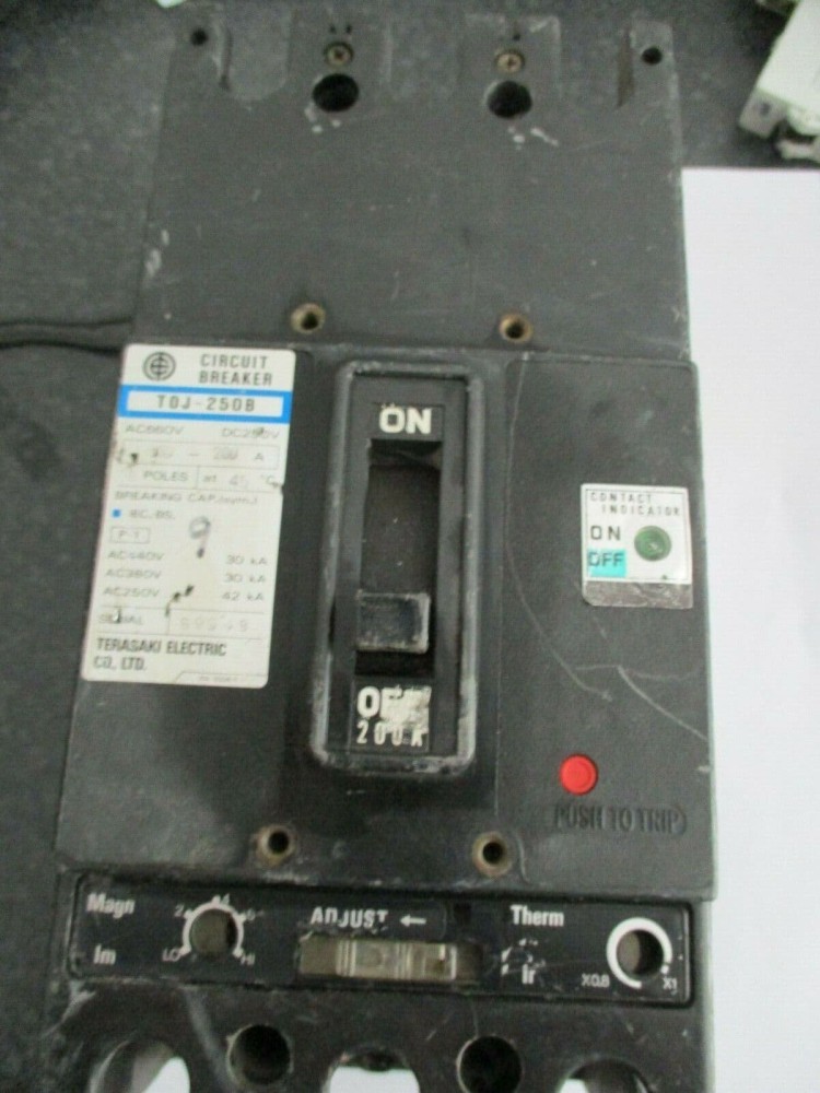 TERASAKI TOJ-250B 200 AMP ADJUSTABLE TRIPLE POLE MCCB CIRCUIT BREAKER